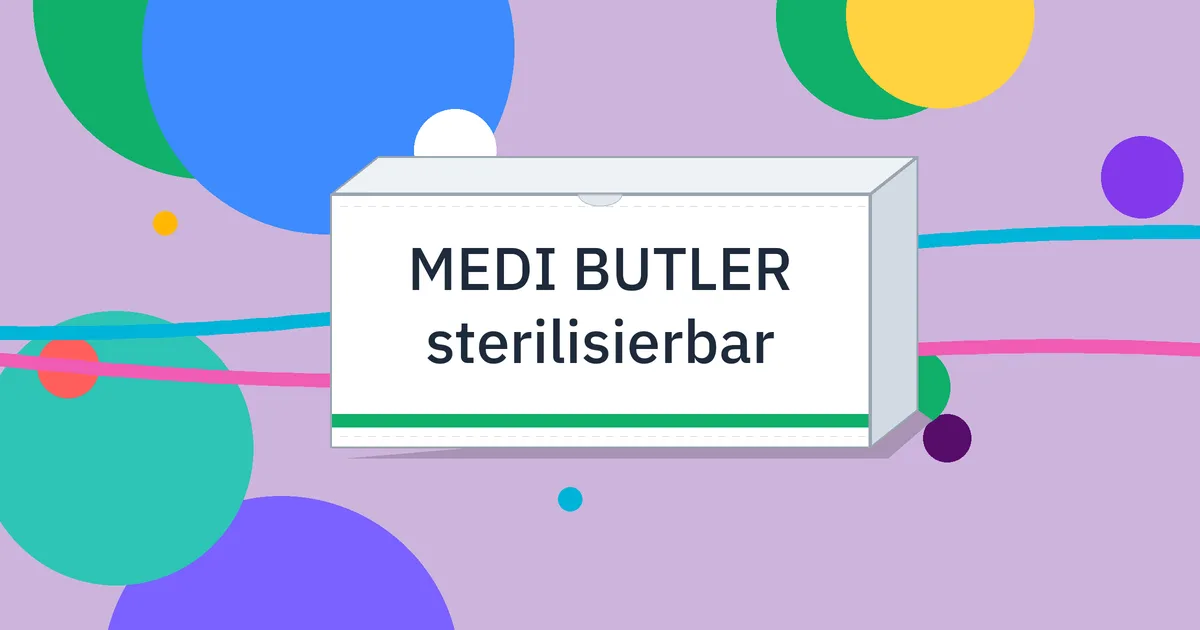 Symbolbild: Packung mit der Aufschrift MEDI BUTLER sterilisierbar (PZN 07687419) – Verfügbarkeit und Bezug in Apotheken in Frankfurt am Main