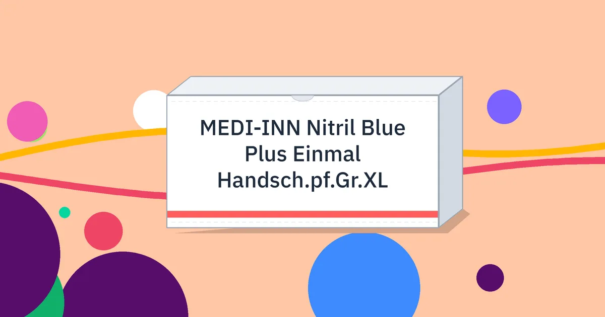 Symbolbild: Packung mit der Aufschrift MEDI-INN Nitril Blue Plus Einmal Handsch.pf.Gr.XL (PZN 04788752) – Verfügbarkeit und Bezug in Apotheken in Frankfurt am Main