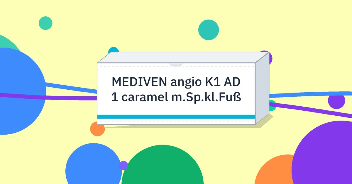 Symbolbild: Packung mit der Aufschrift MEDIVEN angio K1 AD 1 caramel m.Sp.kl.Fuß (PZN 17209916) – Verfügbarkeit und Bezug in Apotheken in Frankfurt am Main