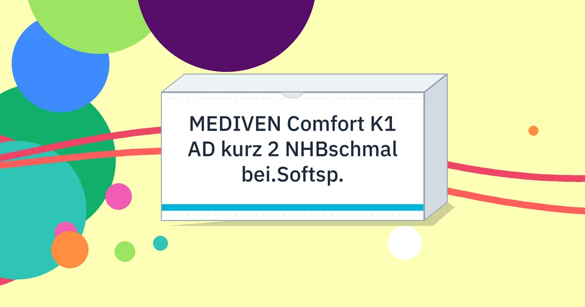 Symbolbild: Packung mit der Aufschrift MEDIVEN Comfort K1 AD kurz 2 NHBschmal bei.Softsp. (PZN 14558220) – Verfügbarkeit und Bezug in Apotheken in Frankfurt am Main
