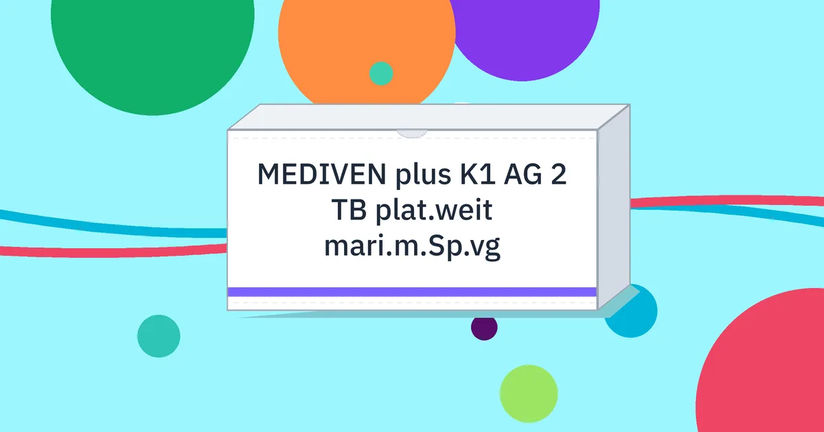 Symbolbild: Packung mit der Aufschrift MEDIVEN plus K1 AG 2 TB plat.weit mari.m.Sp.vg (PZN 15060746) – Verfügbarkeit und Bezug in Apotheken in Frankfurt am Main