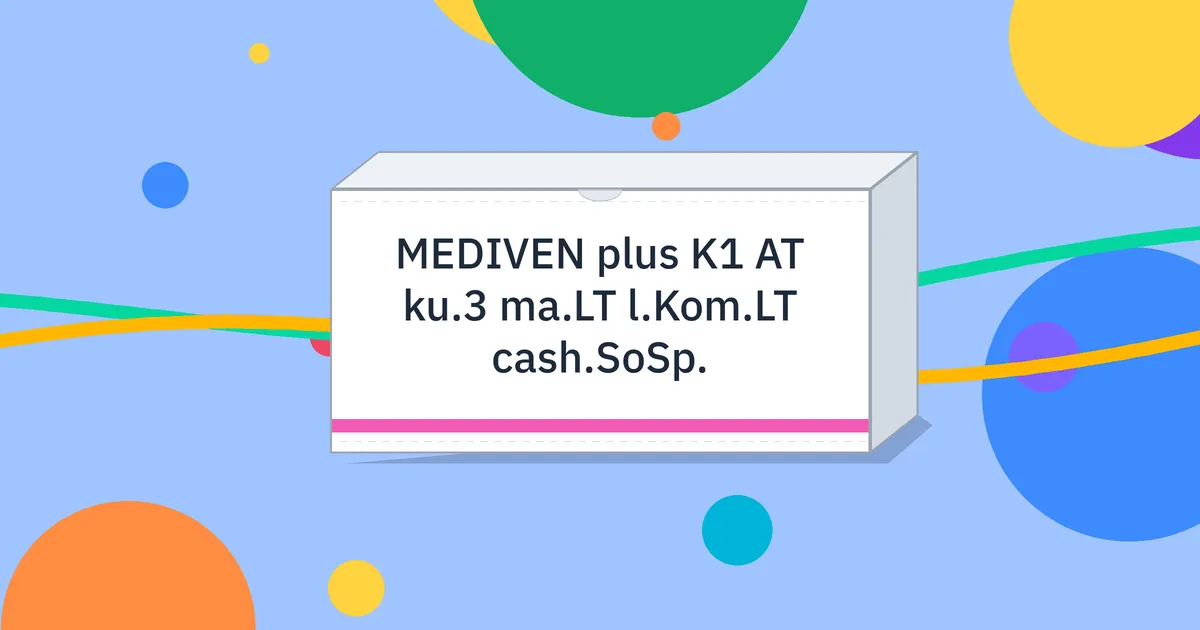 Symbolbild: Packung mit der Aufschrift MEDIVEN plus K1 AT ku.3 ma.LT l.Kom.LT cash.SoSp. (PZN 15071827) – Verfügbarkeit und Bezug in Apotheken in Frankfurt am Main