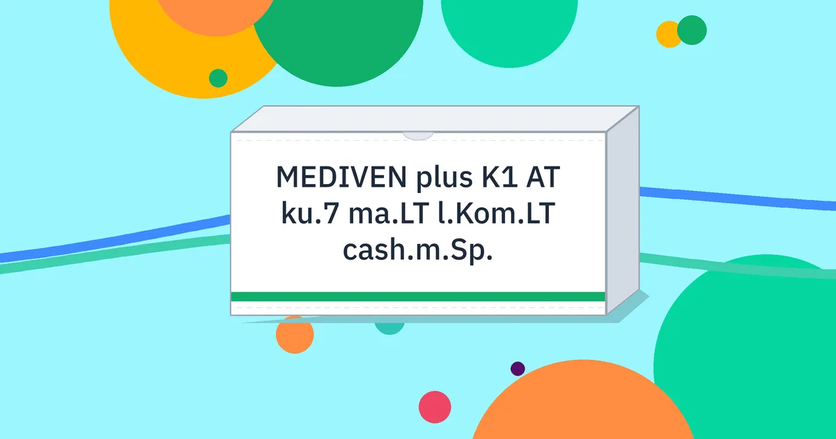 Symbolbild: Packung mit der Aufschrift MEDIVEN plus K1 AT ku.7 ma.LT l.Kom.LT cash.m.Sp. (PZN 15071796) – Verfügbarkeit und Bezug in Apotheken in Frankfurt am Main