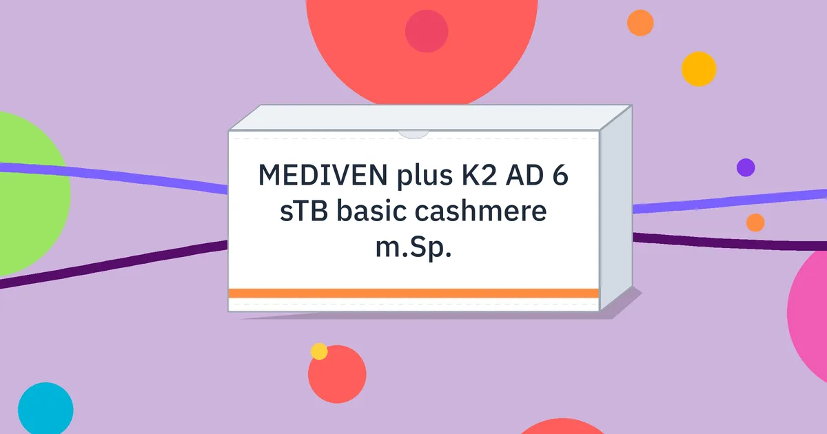 Symbolbild: Packung mit der Aufschrift MEDIVEN plus K2 AD 6 sTB basic cashmere m.Sp. (PZN 15095561) – Verfügbarkeit und Bezug in Apotheken in Frankfurt am Main