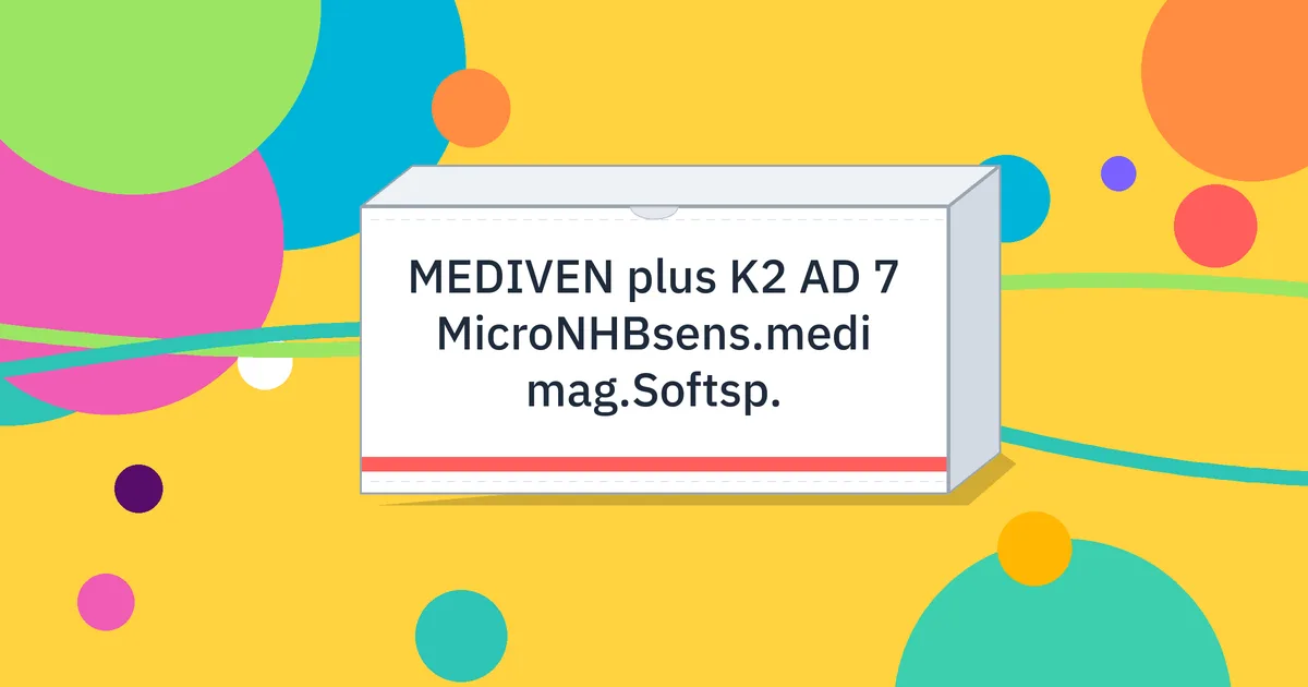 Symbolbild: Packung mit der Aufschrift MEDIVEN plus K2 AD 7 MicroNHBsens.medi mag.Softsp. (PZN 15932956) – Verfügbarkeit und Bezug in Apotheken in Frankfurt am Main