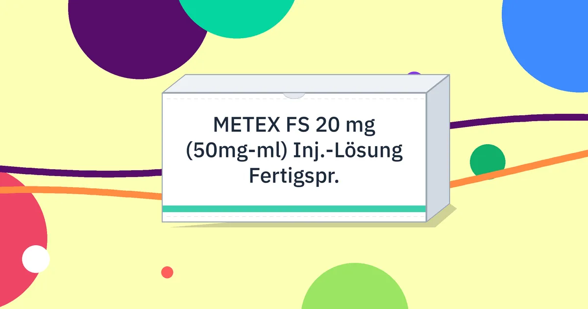 Symbolbild: Packung mit der Aufschrift METEX FS 20 mg (50mg-ml) Inj.-Lösung Fertigspr. (PZN 01178125) – Verfügbarkeit und Bezug in Apotheken in Frankfurt am Main