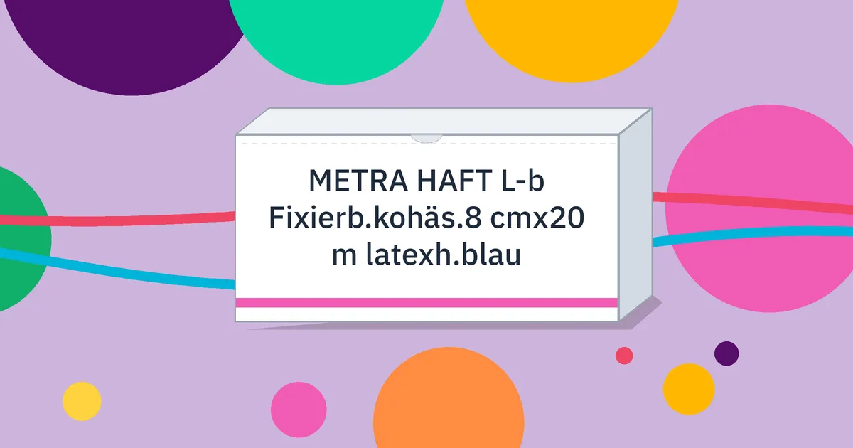 Symbolbild: Packung mit der Aufschrift METRA HAFT L-b Fixierb.kohäs.8 cmx20 m latexh.blau (PZN 16655105) – Verfügbarkeit und Bezug in Apotheken in Frankfurt am Main