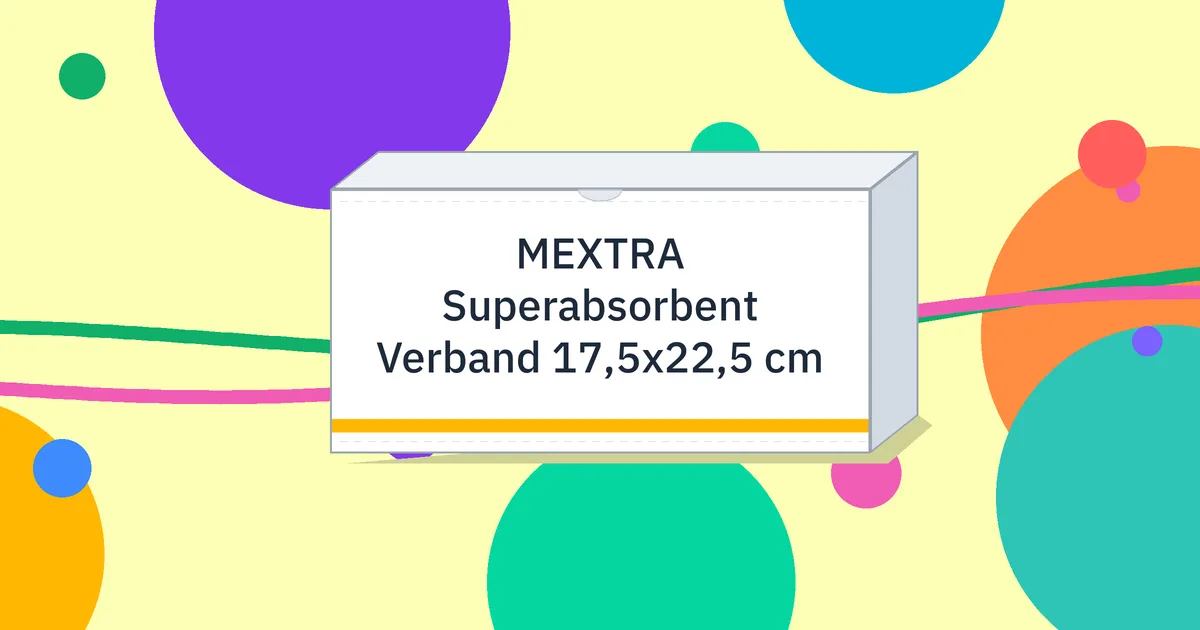 Symbolbild: Packung mit der Aufschrift MEXTRA Superabsorbent Verband 17,5x22,5 cm (PZN 17252970) – Verfügbarkeit und Bezug in Apotheken in Frankfurt am Main