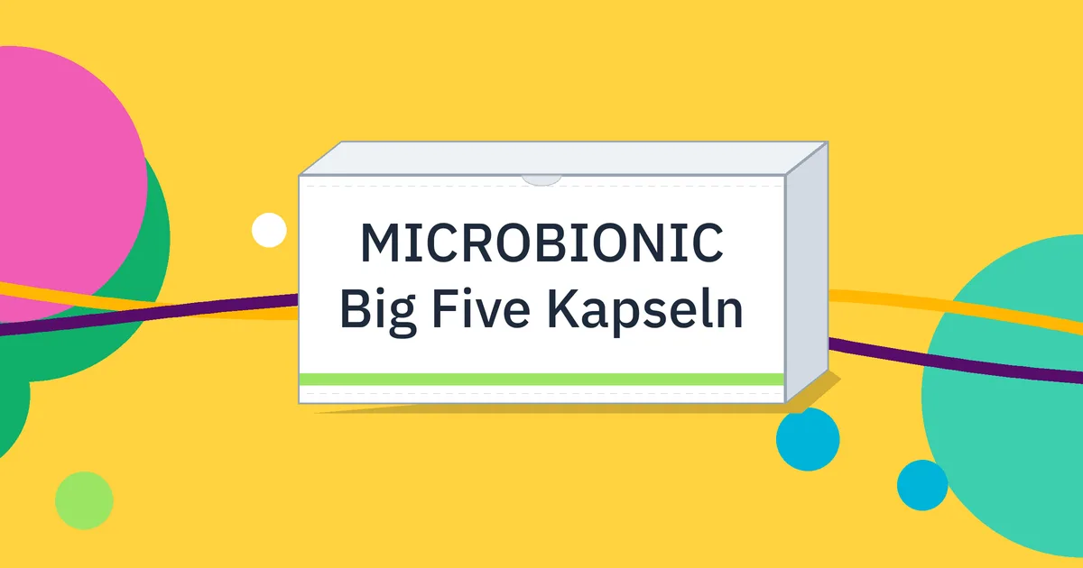 Symbolbild: Packung mit der Aufschrift MICROBIONIC Big Five Kapseln (PZN 16894726) – Verfügbarkeit und Bezug in Apotheken in Frankfurt am Main