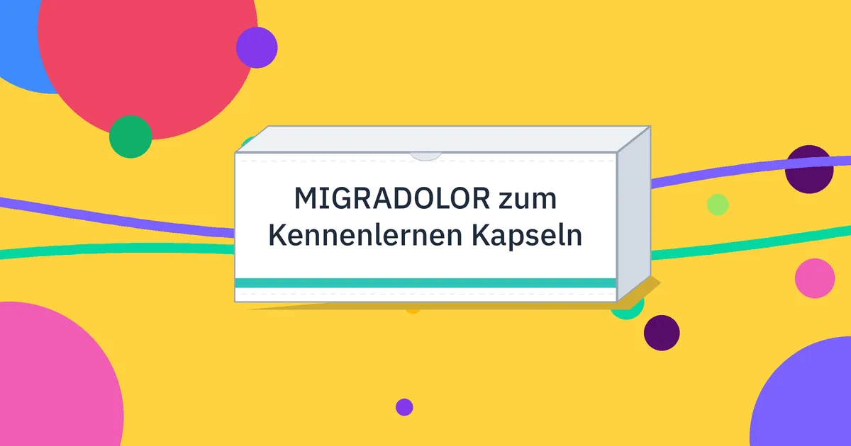 Symbolbild: Packung mit der Aufschrift MIGRADOLOR zum Kennenlernen Kapseln (PZN 12615899) – Verfügbarkeit und Bezug in Apotheken in Frankfurt am Main