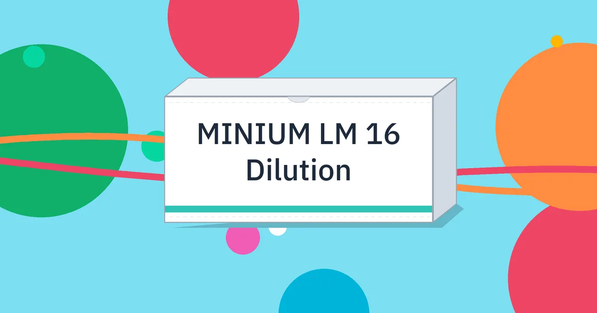 Symbolbild: Packung mit der Aufschrift MINIUM LM 16 Dilution (PZN 13608909) – Verfügbarkeit und Bezug in Apotheken in Frankfurt am Main
