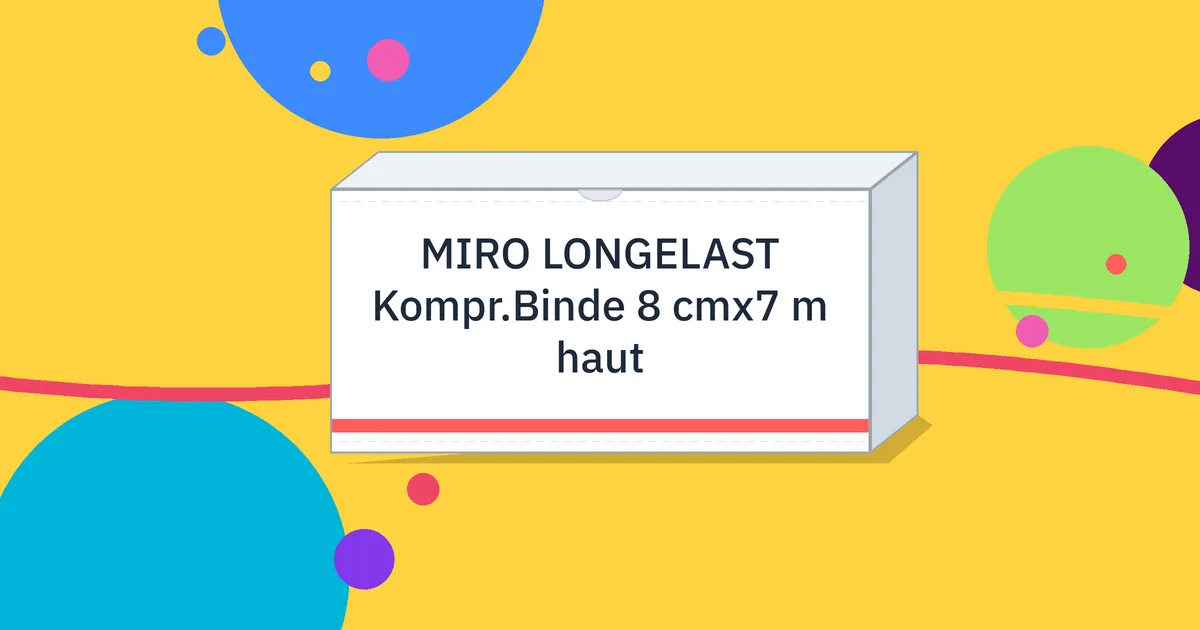 Symbolbild: Packung mit der Aufschrift MIRO LONGELAST Kompr.Binde 8 cmx7 m haut (PZN 06854022) – Verfügbarkeit und Bezug in Apotheken in Frankfurt am Main
