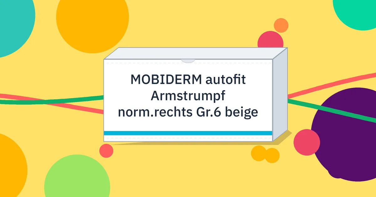 Symbolbild: Packung mit der Aufschrift MOBIDERM autofit Armstrumpf norm.rechts Gr.6 beige (PZN 13969843) – Verfügbarkeit und Bezug in Apotheken in Frankfurt am Main