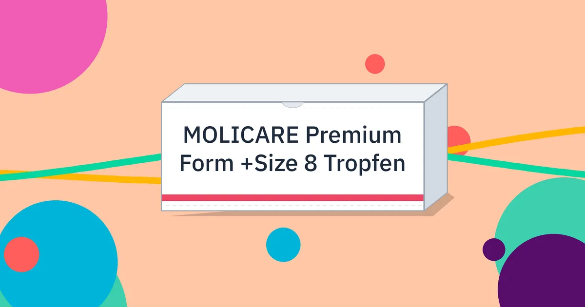 Symbolbild: Packung mit der Aufschrift MOLICARE Premium Form +Size 8 Tropfen (PZN 17249749) – Verfügbarkeit und Bezug in Apotheken in Frankfurt am Main