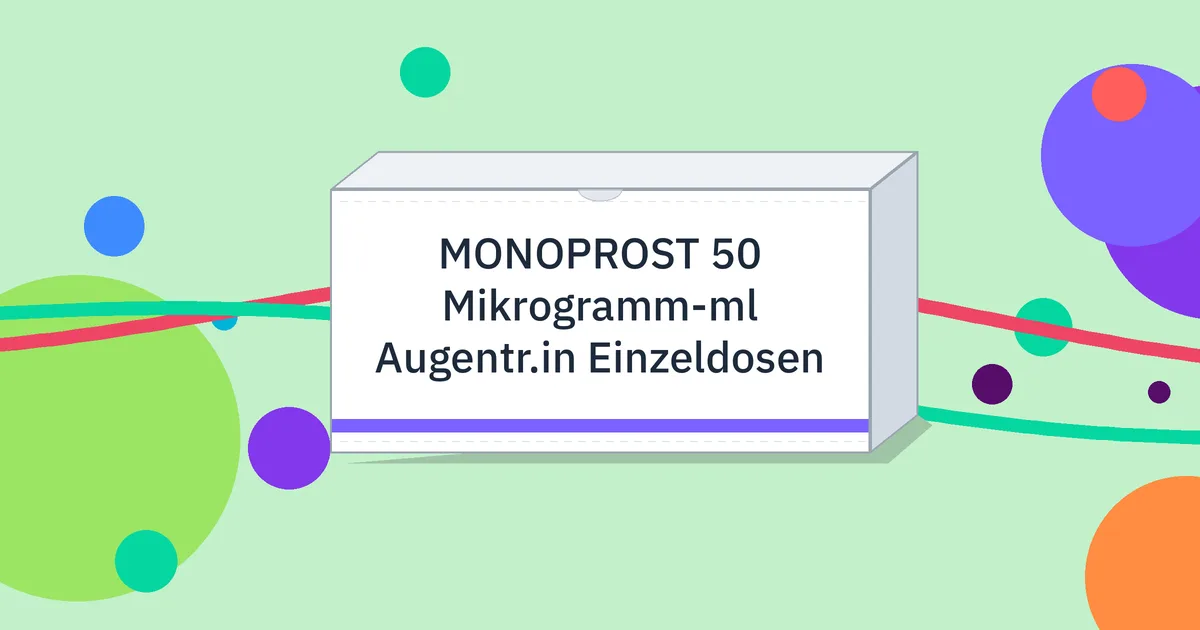 Symbolbild: Packung mit der Aufschrift MONOPROST 50 Mikrogramm-ml Augentr.in Einzeldosen (PZN 13706641) – Verfügbarkeit und Bezug in Apotheken in Frankfurt am Main