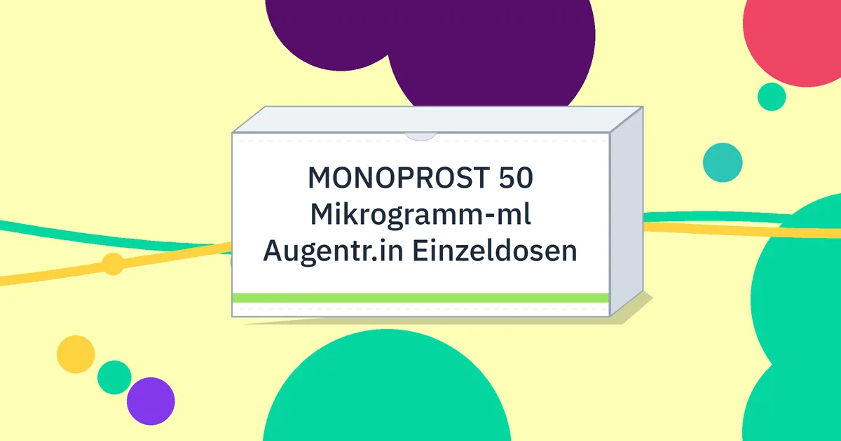 Symbolbild: Packung mit der Aufschrift MONOPROST 50 Mikrogramm-ml Augentr.in Einzeldosen (PZN 14403233) – Verfügbarkeit und Bezug in Apotheken in Frankfurt am Main