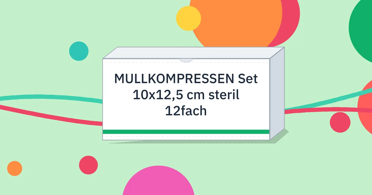 Symbolbild: Packung mit der Aufschrift MULLKOMPRESSEN Set 10x12,5 cm steril 12fach (PZN 03745143) – Verfügbarkeit und Bezug in Apotheken in Frankfurt am Main
