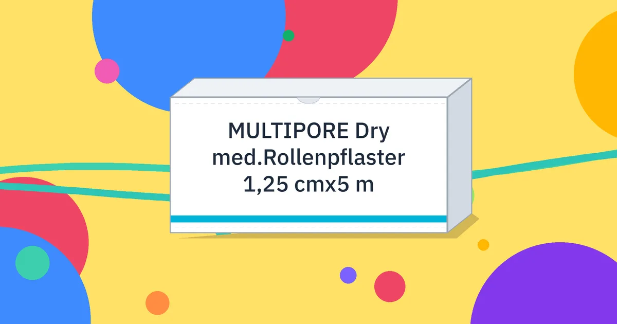 Symbolbild: Packung mit der Aufschrift MULTIPORE Dry med.Rollenpflaster 1,25 cmx5 m (PZN 20129486) – Verfügbarkeit und Bezug in Apotheken in Frankfurt am Main