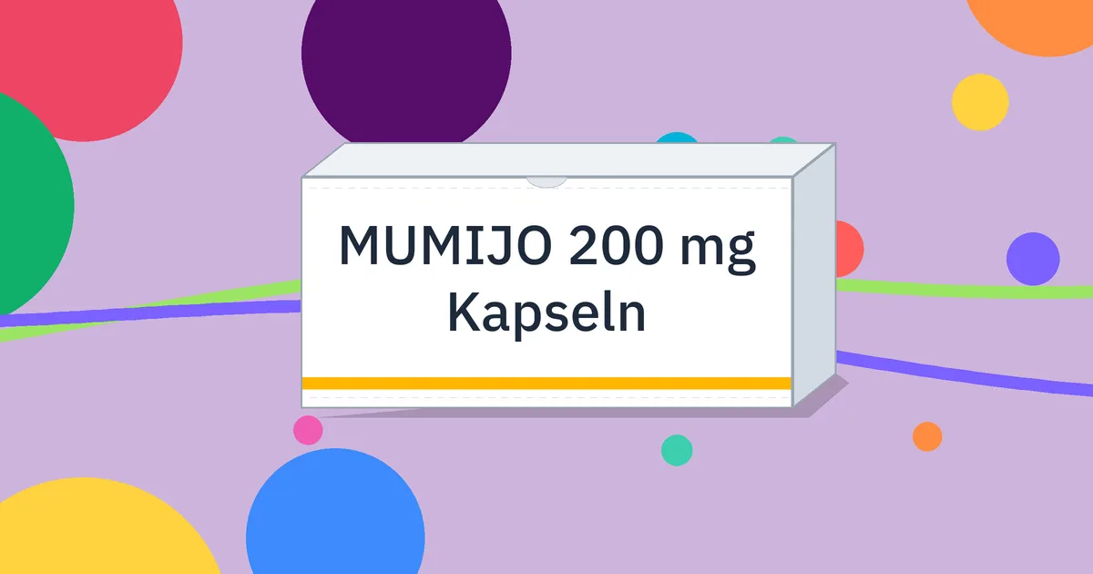 Symbolbild: Packung mit der Aufschrift MUMIJO 200 mg Kapseln (PZN 00665314) – Verfügbarkeit und Bezug in Apotheken in Frankfurt am Main