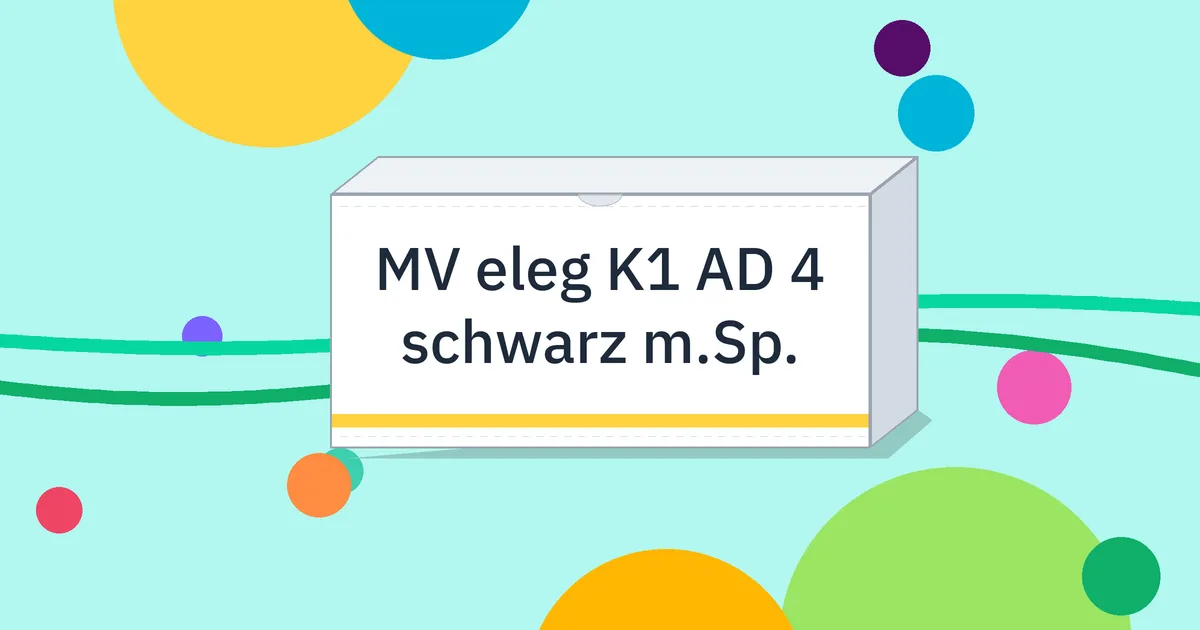 Symbolbild: Packung mit der Aufschrift MV eleg K1 AD 4 schwarz m.Sp. (PZN 00305981) – Verfügbarkeit und Bezug in Apotheken in Frankfurt am Main