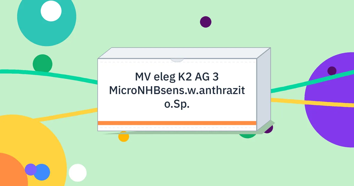 Symbolbild: Packung mit der Aufschrift MV eleg K2 AG 3 MicroNHBsens.w.anthrazit o.Sp. (PZN 16071798) – Verfügbarkeit und Bezug in Apotheken in Frankfurt am Main