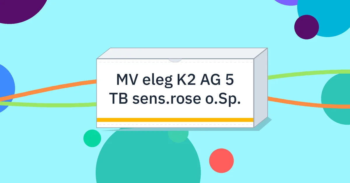 Symbolbild: Packung mit der Aufschrift MV eleg K2 AG 5 TB sens.rose o.Sp. (PZN 14699417) – Verfügbarkeit und Bezug in Apotheken in Frankfurt am Main