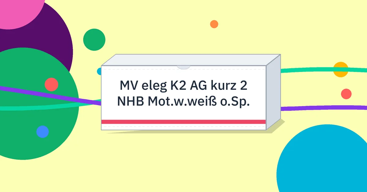 Symbolbild: Packung mit der Aufschrift MV eleg K2 AG kurz 2 NHB Mot.w.weiß o.Sp. (PZN 15713823) – Verfügbarkeit und Bezug in Apotheken in Frankfurt am Main