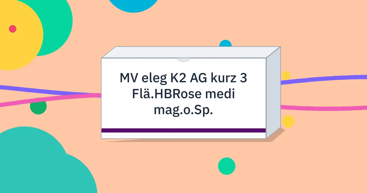 Symbolbild: Packung mit der Aufschrift MV eleg K2 AG kurz 3 Flä.HBRose medi mag.o.Sp. (PZN 15704095) – Verfügbarkeit und Bezug in Apotheken in Frankfurt am Main