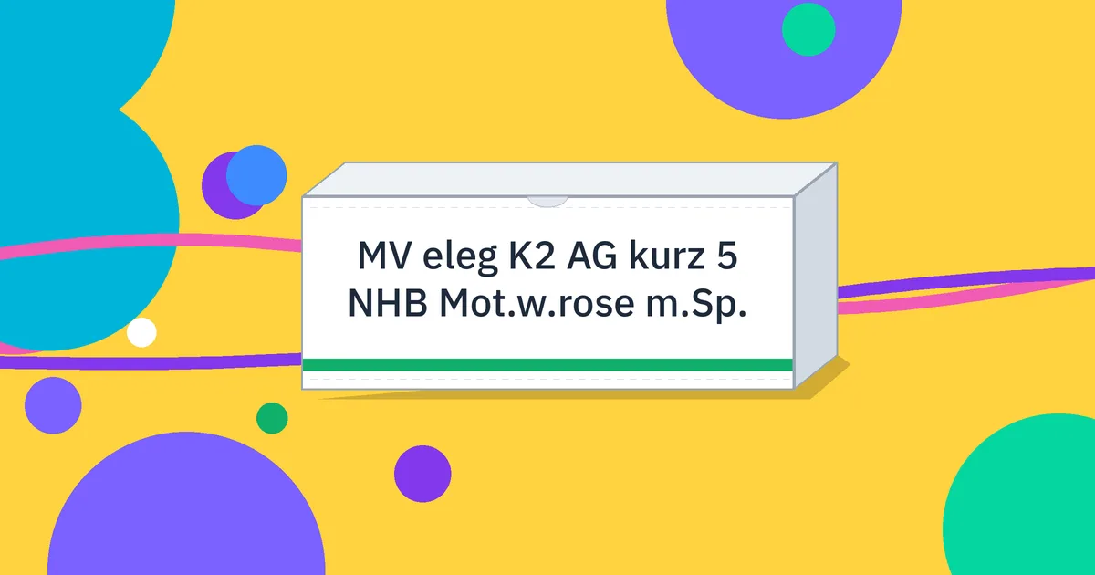 Symbolbild: Packung mit der Aufschrift MV eleg K2 AG kurz 5 NHB Mot.w.rose m.Sp. (PZN 15712539) – Verfügbarkeit und Bezug in Apotheken in Frankfurt am Main