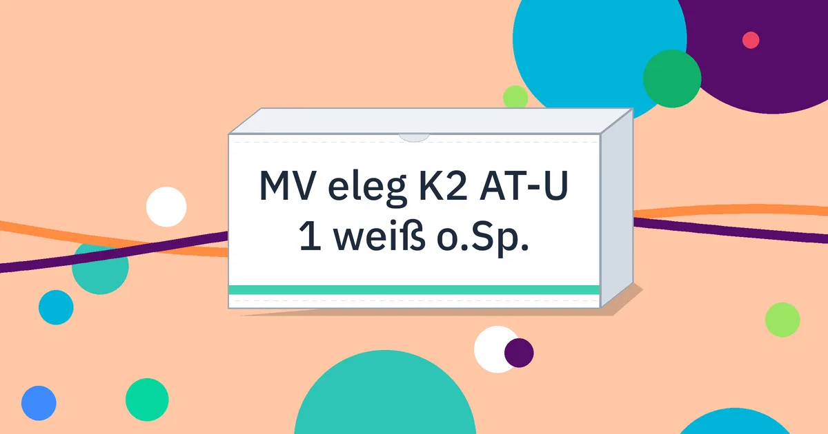 Symbolbild: Packung mit der Aufschrift MV eleg K2 AT-U 1 weiß o.Sp. (PZN 00314307) – Verfügbarkeit und Bezug in Apotheken in Frankfurt am Main