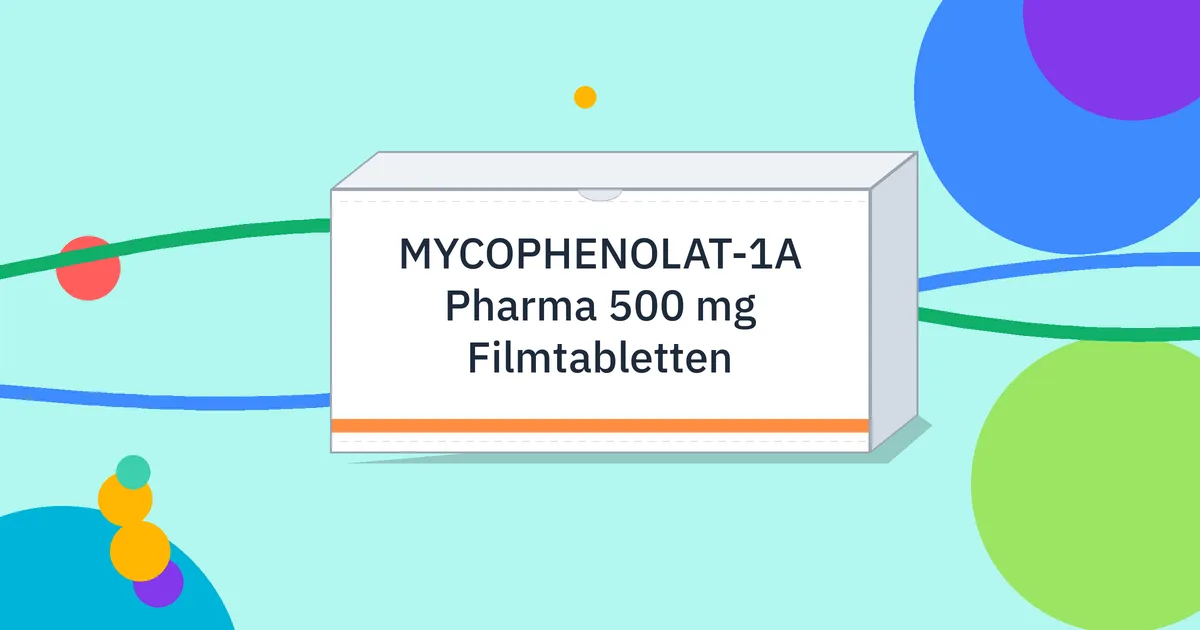 Symbolbild: Packung mit der Aufschrift MYCOPHENOLAT-1A Pharma 500 mg Filmtabletten (PZN 18175119) – Verfügbarkeit und Bezug in Apotheken in Frankfurt am Main
