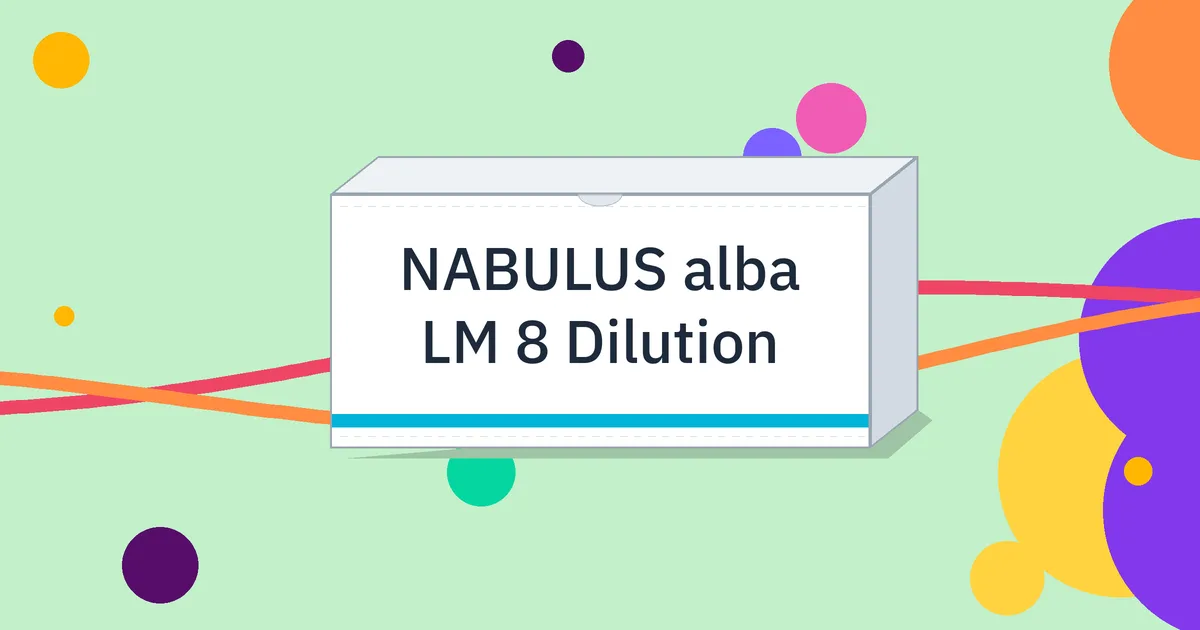 Symbolbild: Packung mit der Aufschrift NABULUS alba LM 8 Dilution (PZN 13615335) – Verfügbarkeit und Bezug in Apotheken in Frankfurt am Main