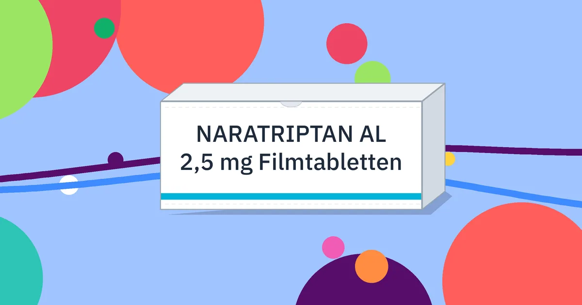 Symbolbild: Packung mit der Aufschrift NARATRIPTAN AL 2,5 mg Filmtabletten (PZN 09296982) – Verfügbarkeit und Bezug in Apotheken in Frankfurt am Main