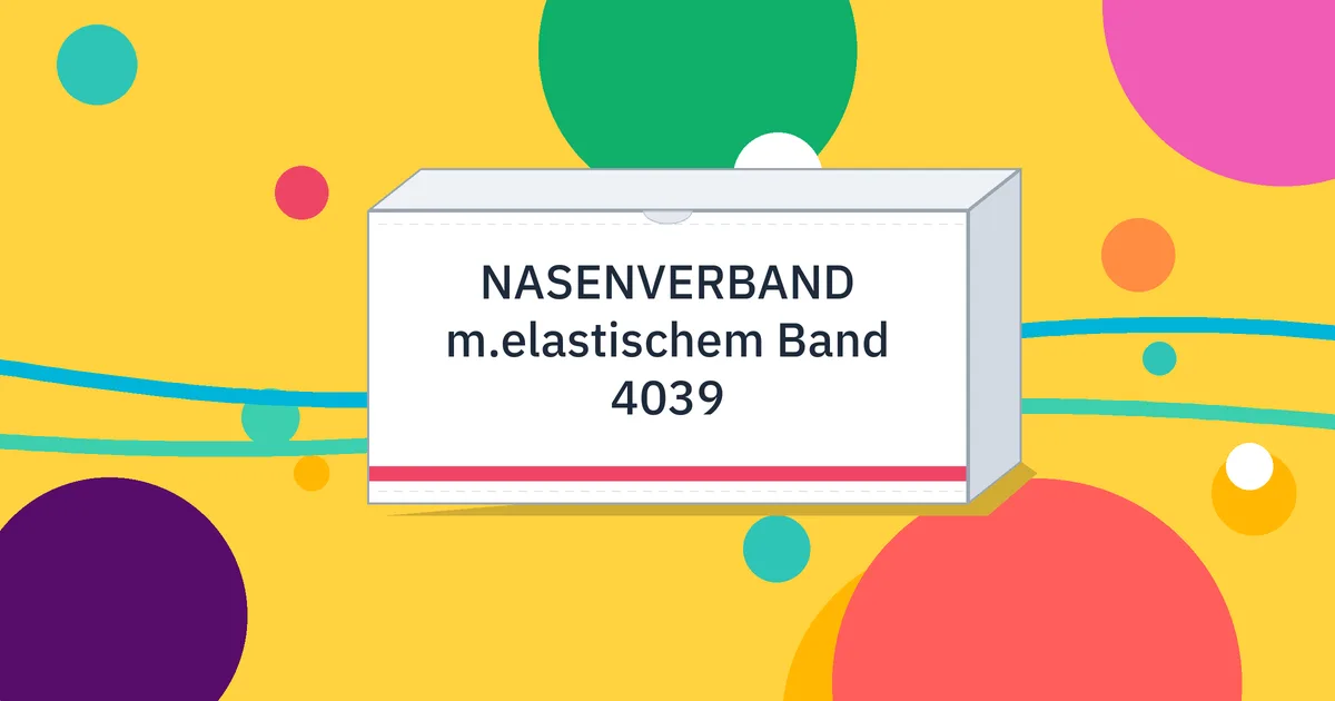 Symbolbild: Packung mit der Aufschrift NASENVERBAND m.elastischem Band 4039 (PZN 01333749) – Verfügbarkeit und Bezug in Apotheken in Frankfurt am Main