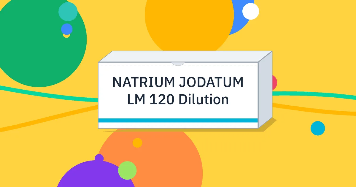 Symbolbild: Packung mit der Aufschrift NATRIUM JODATUM LM 120 Dilution (PZN 12964654) – Verfügbarkeit und Bezug in Apotheken in Frankfurt am Main
