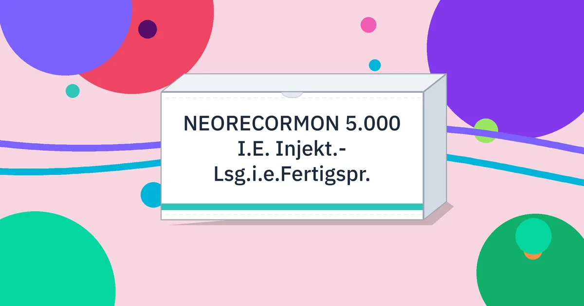 Symbolbild: Packung mit der Aufschrift NEORECORMON 5.000 I.E. Injekt.-Lsg.i.e.Fertigspr. (PZN 16166033) – Verfügbarkeit und Bezug in Apotheken in Frankfurt am Main