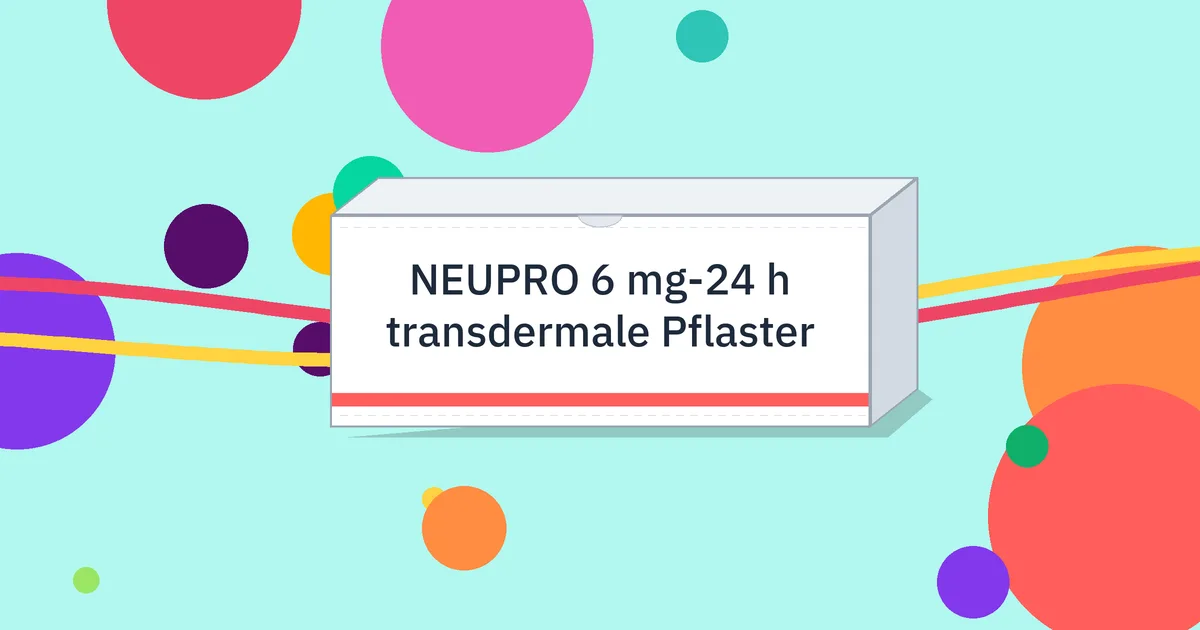 Symbolbild: Packung mit der Aufschrift NEUPRO 6 mg-24 h transdermale Pflaster (PZN 10180871) – Verfügbarkeit und Bezug in Apotheken in Frankfurt am Main