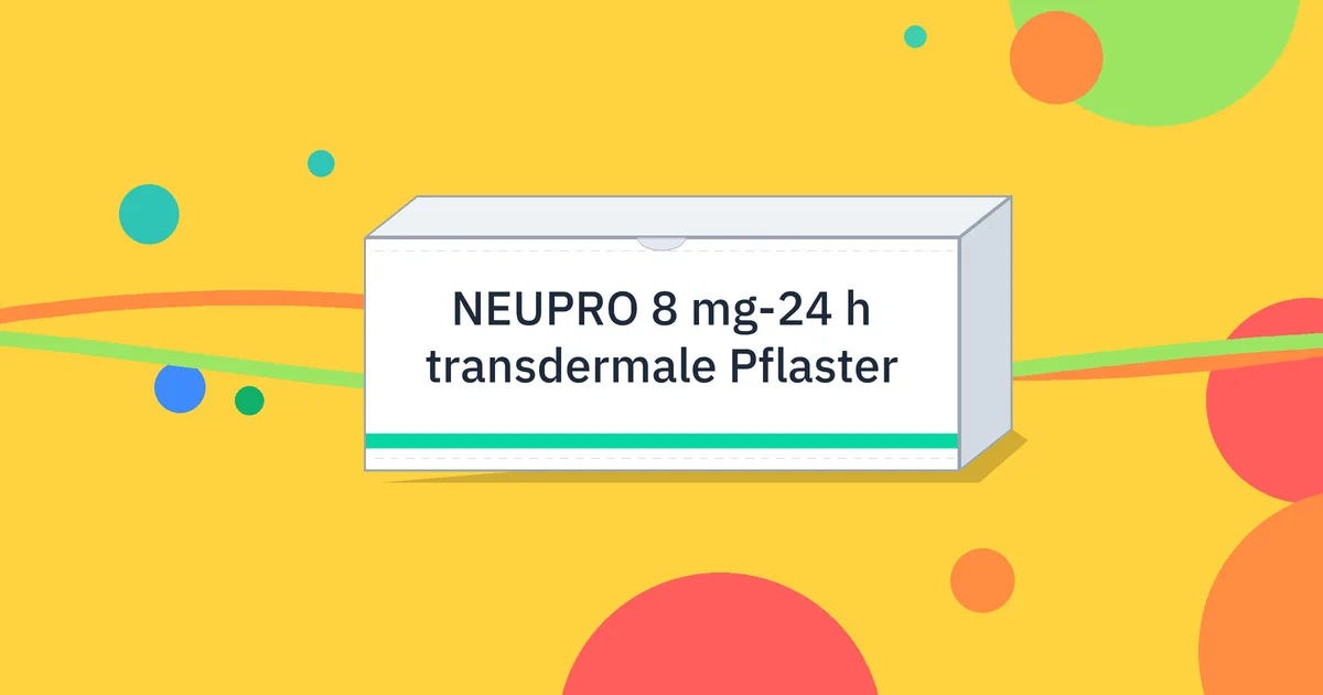 Symbolbild: Packung mit der Aufschrift NEUPRO 8 mg-24 h transdermale Pflaster (PZN 19228579) – Verfügbarkeit und Bezug in Apotheken in Frankfurt am Main