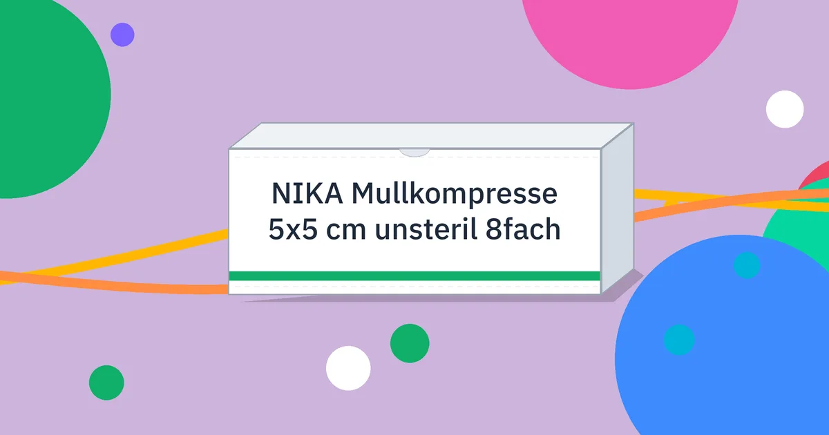 Symbolbild: Packung mit der Aufschrift NIKA Mullkompresse 5x5 cm unsteril 8fach (PZN 18386690) – Verfügbarkeit und Bezug in Apotheken in Frankfurt am Main