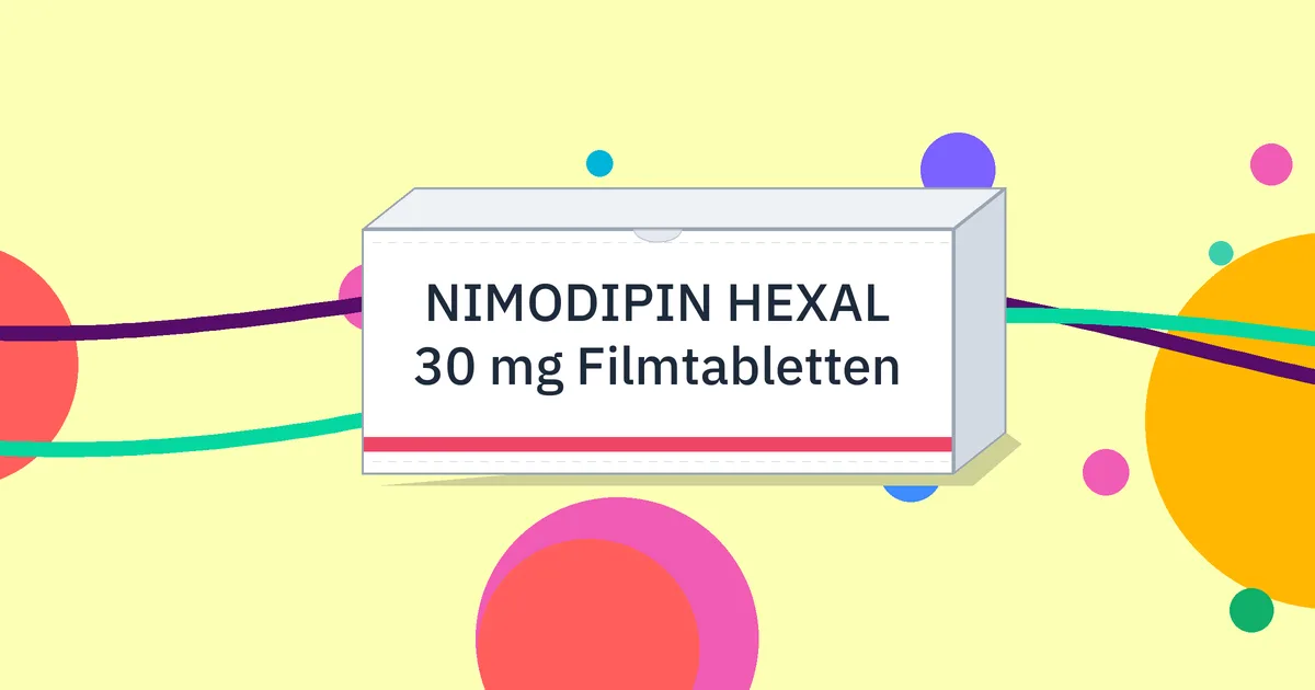 Symbolbild: Packung mit der Aufschrift NIMODIPIN HEXAL 30 mg Filmtabletten (PZN 02421970) – Verfügbarkeit und Bezug in Apotheken in Frankfurt am Main