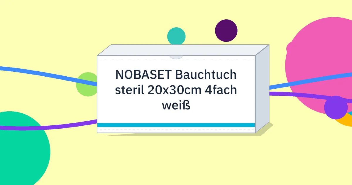 Symbolbild: Packung mit der Aufschrift NOBASET Bauchtuch steril 20x30cm 4fach weiß (PZN 18266678) – Verfügbarkeit und Bezug in Apotheken in Frankfurt am Main