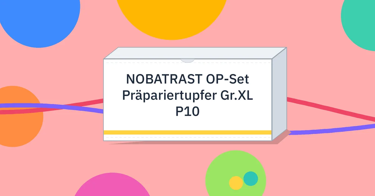 Symbolbild: Packung mit der Aufschrift NOBATRAST OP-Set Präpariertupfer Gr.XL P10 (PZN 17248750) – Verfügbarkeit und Bezug in Apotheken in Frankfurt am Main