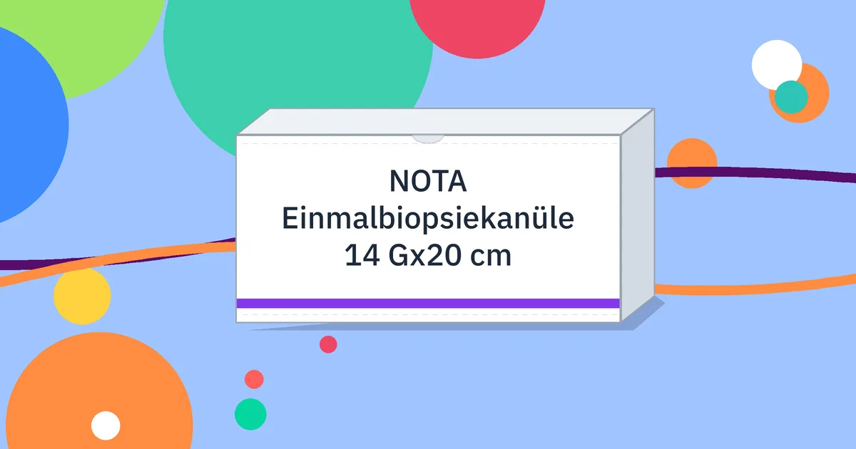 Symbolbild: Packung mit der Aufschrift NOTA Einmalbiopsiekanüle 14 Gx20 cm (PZN 03919867) – Verfügbarkeit und Bezug in Apotheken in Frankfurt am Main