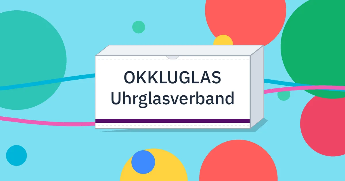 Symbolbild: Packung mit der Aufschrift OKKLUGLAS Uhrglasverband (PZN 02826388) – Verfügbarkeit und Bezug in Apotheken in Frankfurt am Main