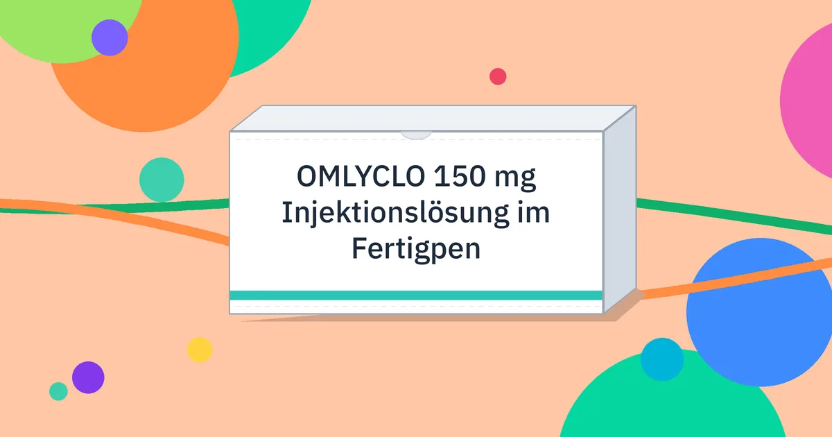 Symbolbild: Packung mit der Aufschrift OMLYCLO 150 mg Injektionslösung im Fertigpen (PZN 20207677) – Verfügbarkeit und Bezug in Apotheken in Frankfurt am Main