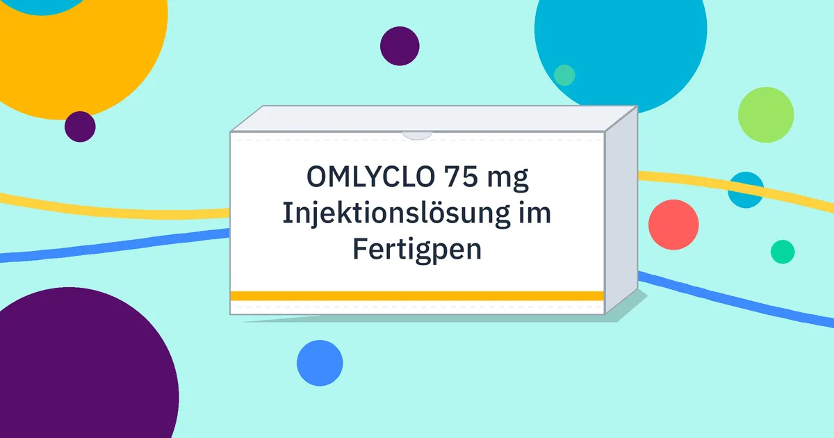 Symbolbild: Packung mit der Aufschrift OMLYCLO 75 mg Injektionslösung im Fertigpen (PZN 20310139) – Verfügbarkeit und Bezug in Apotheken in Frankfurt am Main