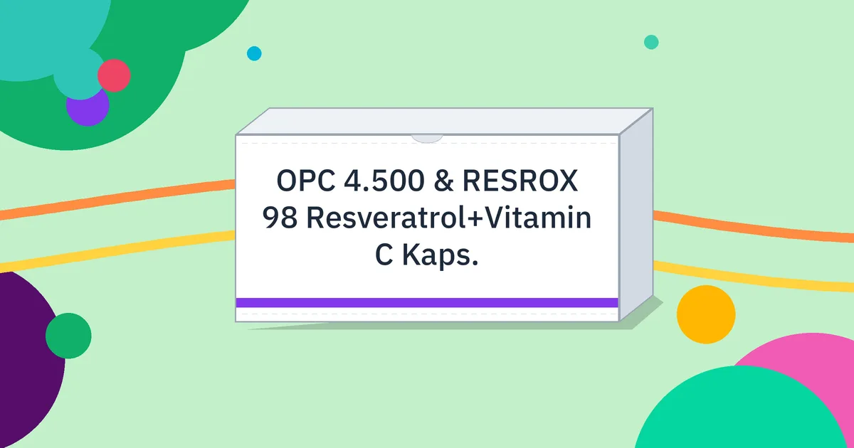 Symbolbild: Packung mit der Aufschrift OPC 4.500 & RESROX 98 Resveratrol+Vitamin C Kaps. (PZN 20384362) – Verfügbarkeit und Bezug in Apotheken in Frankfurt am Main