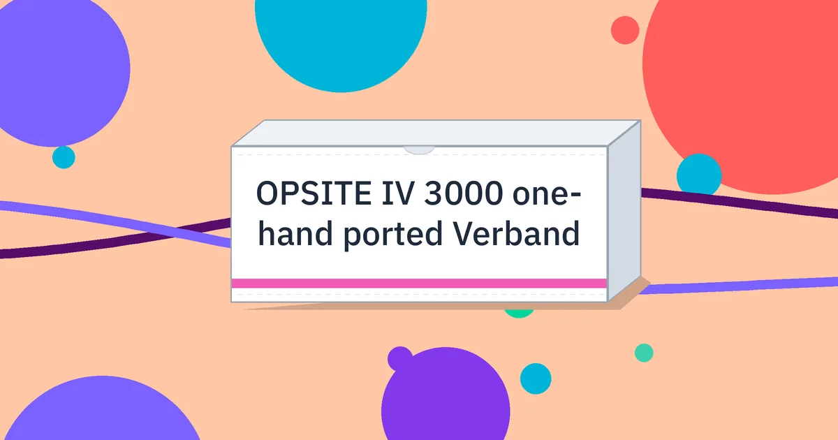 Symbolbild: Packung mit der Aufschrift OPSITE IV 3000 one-hand ported Verband (PZN 07498902) – Verfügbarkeit und Bezug in Apotheken in Frankfurt am Main