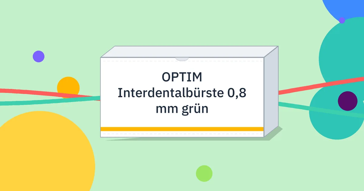 Symbolbild: Packung mit der Aufschrift OPTIM Interdentalbürste 0,8 mm grün (PZN 16237572) – Verfügbarkeit und Bezug in Apotheken in Frankfurt am Main