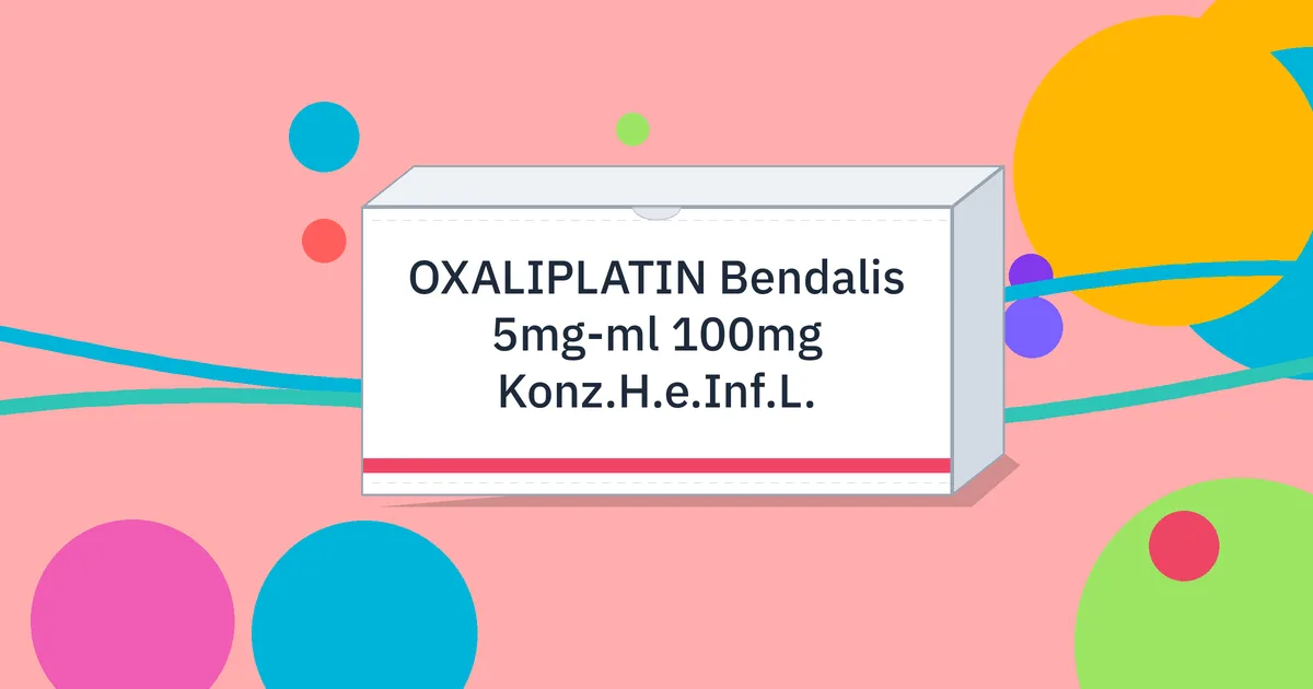 Symbolbild: Packung mit der Aufschrift OXALIPLATIN Bendalis 5mg-ml 100mg Konz.H.e.Inf.L. (PZN 09753988) – Verfügbarkeit und Bezug in Apotheken in Frankfurt am Main